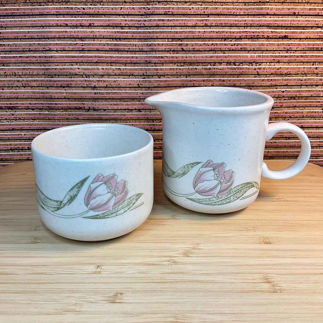 Vintage 1980s Coloroll Tulip Pattern Milk Jug and Sugar Bowl Set ...