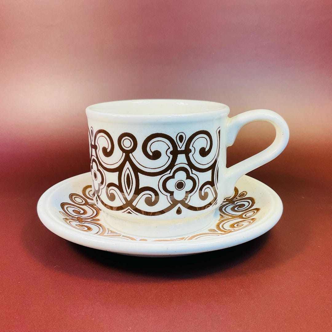 Biltons Celtic Rose Brown Scroll Pattern Cup and Saucer Sets / Retro ...