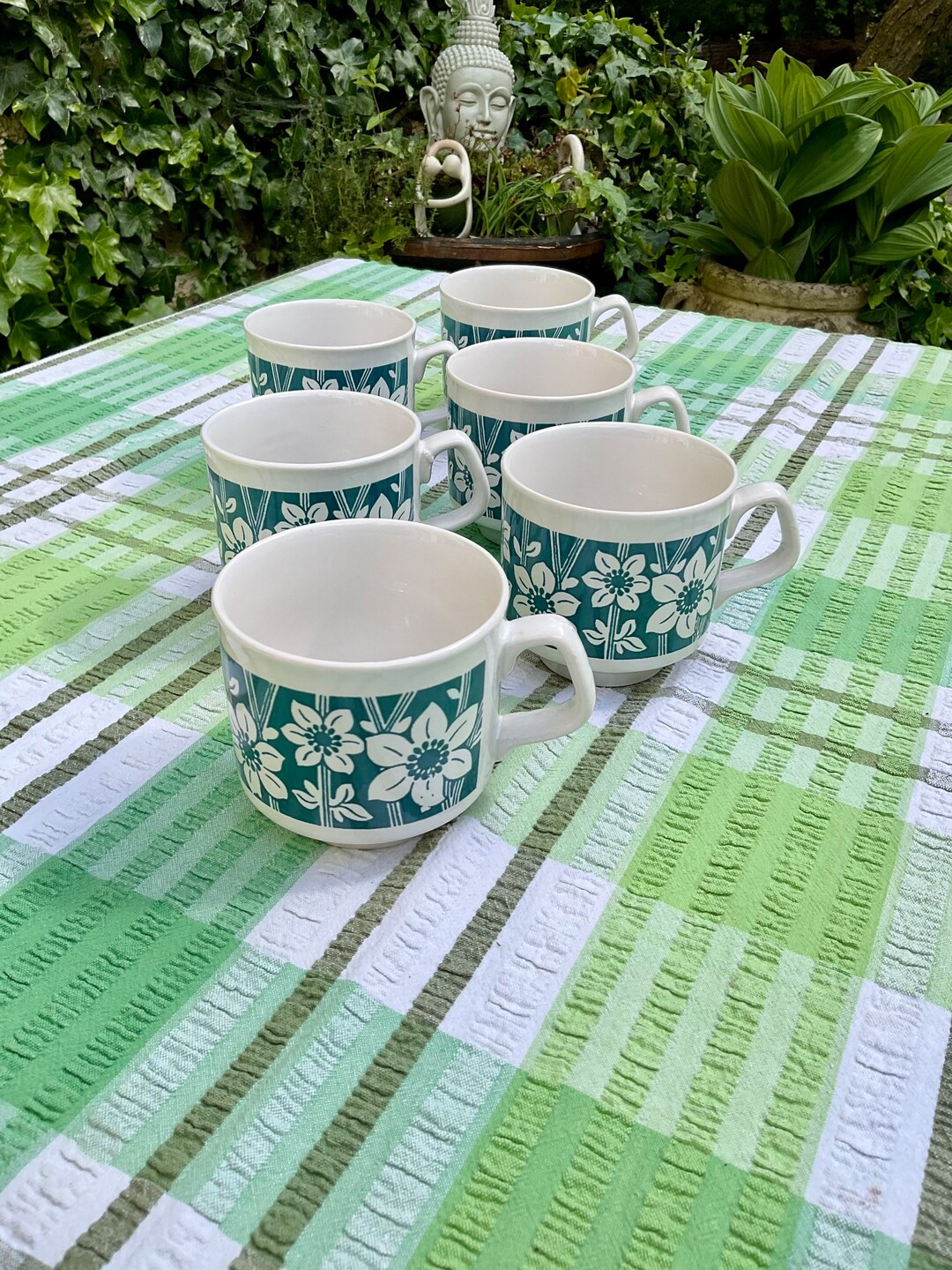 Tams Turquoise and White Floral Cups. 1970s Vintage. - Etsy
