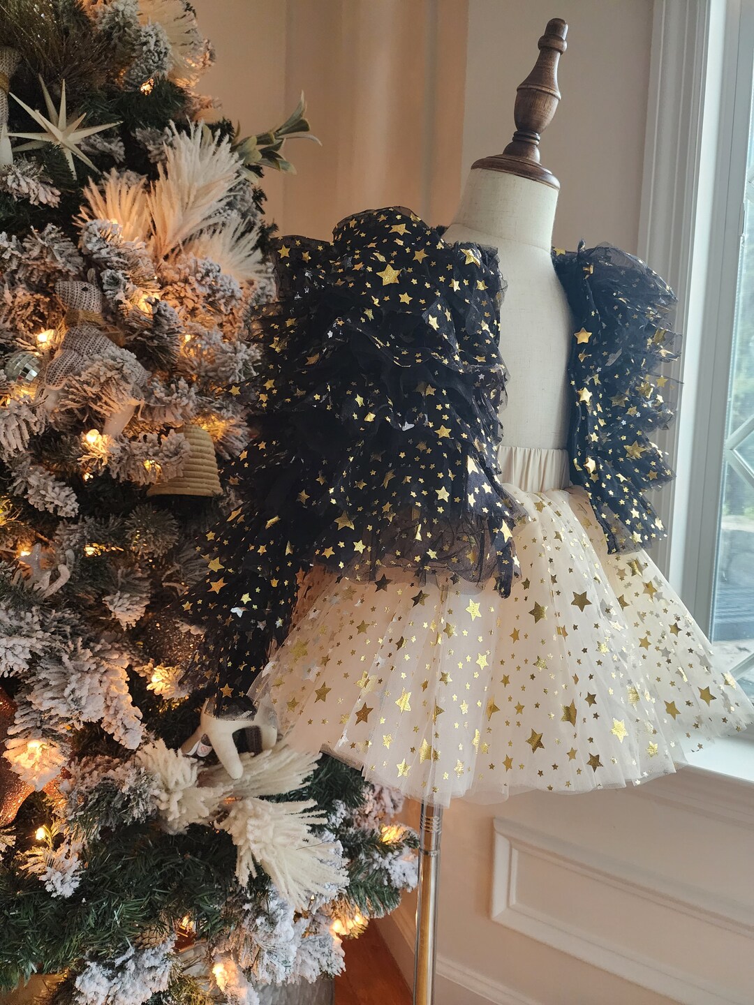 Girls Black Ruffle Jacket: Whimsical Gold Star Mesh, Dress-up Clothing ...