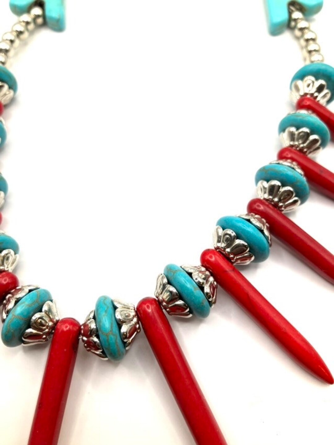 Native American Arrow and Red Spikes Design Necklace Southwestern ...