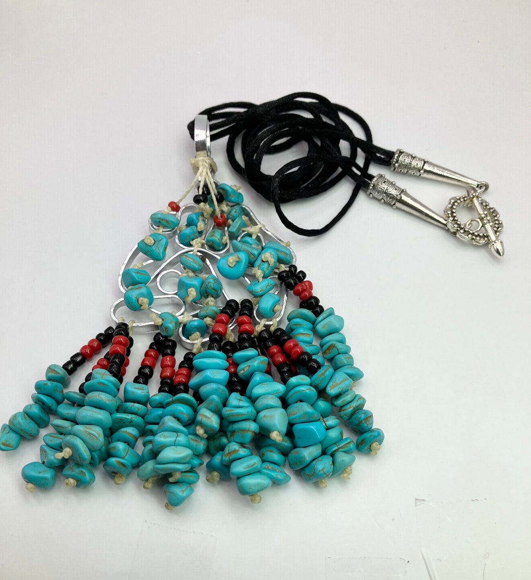 Corded Turquoise Rain Pendant Freeform Design NWT Unusual Native ...