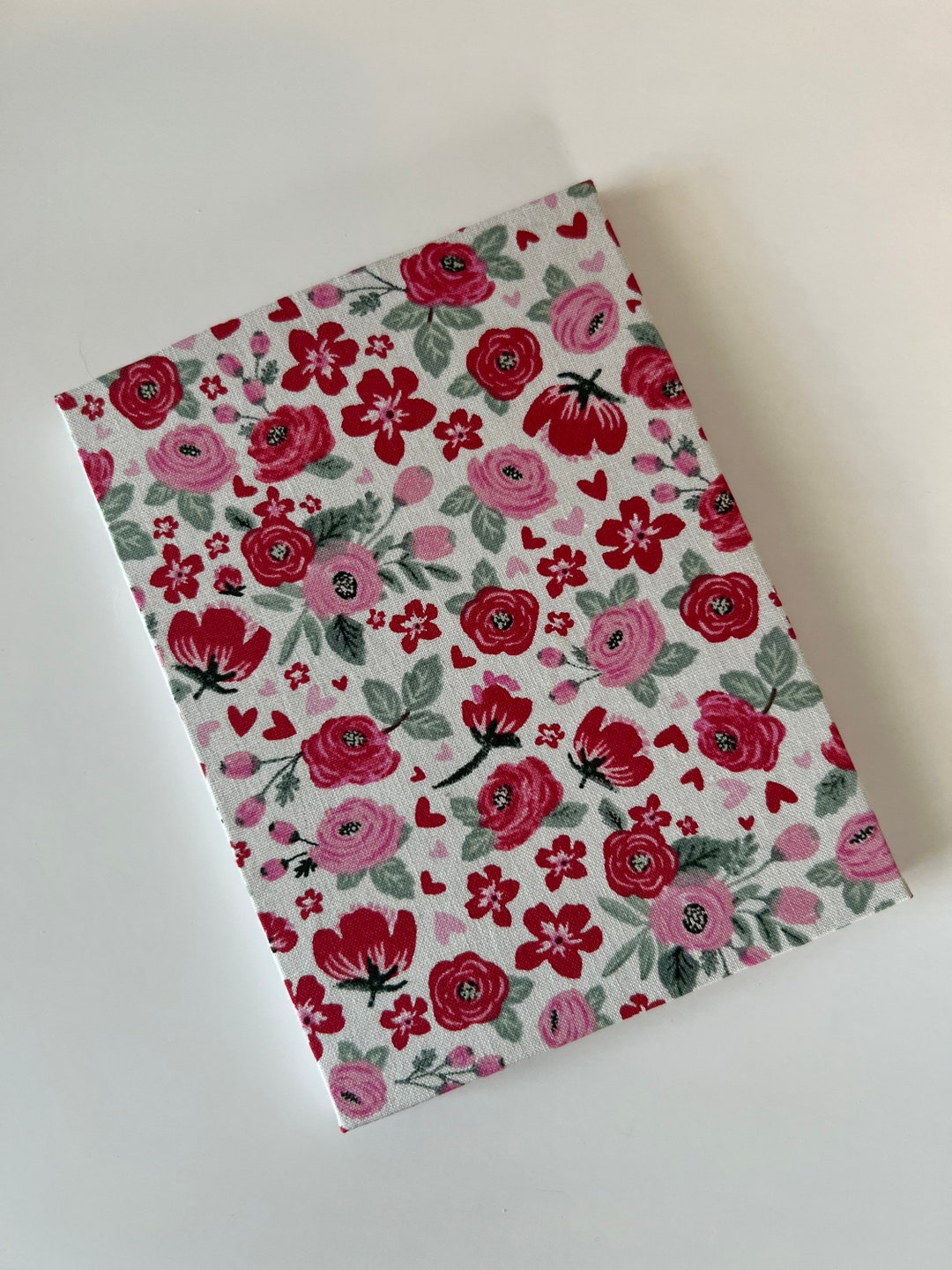 Pink and Red Flowers Fabric Covered Lay Flat Art / Mixed Media Journal ...