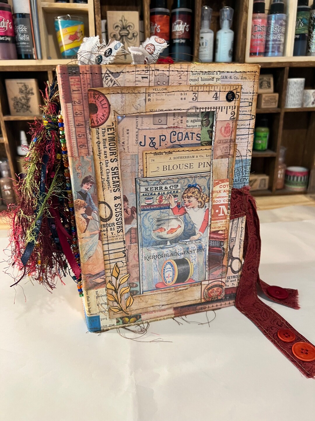 Sewing Themed Handmade Junk Journal With Beaded Spine and Ephemera ...