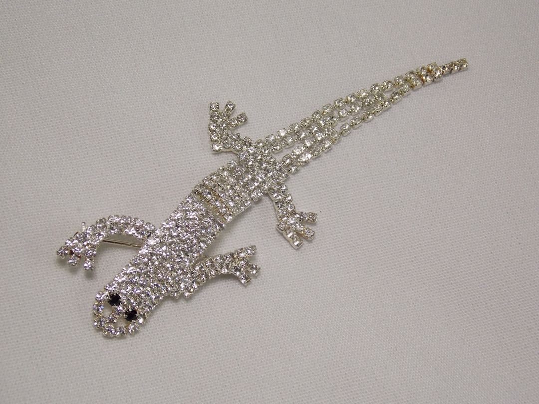 Vintage Lizard Gecko Pin Brooch With Clear Crystal Rhinestones on ...