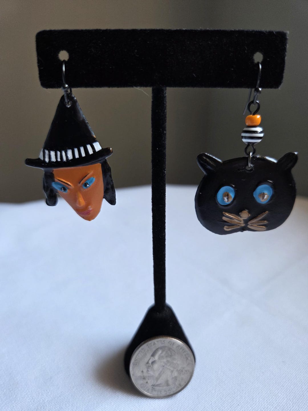 Mismatched Halloween Witch and Cat Earrings Vintage - Etsy