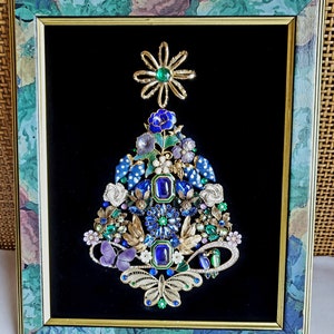 Christmas Tree Framed Jewelry Art With Green, Blue, Lavender and ...