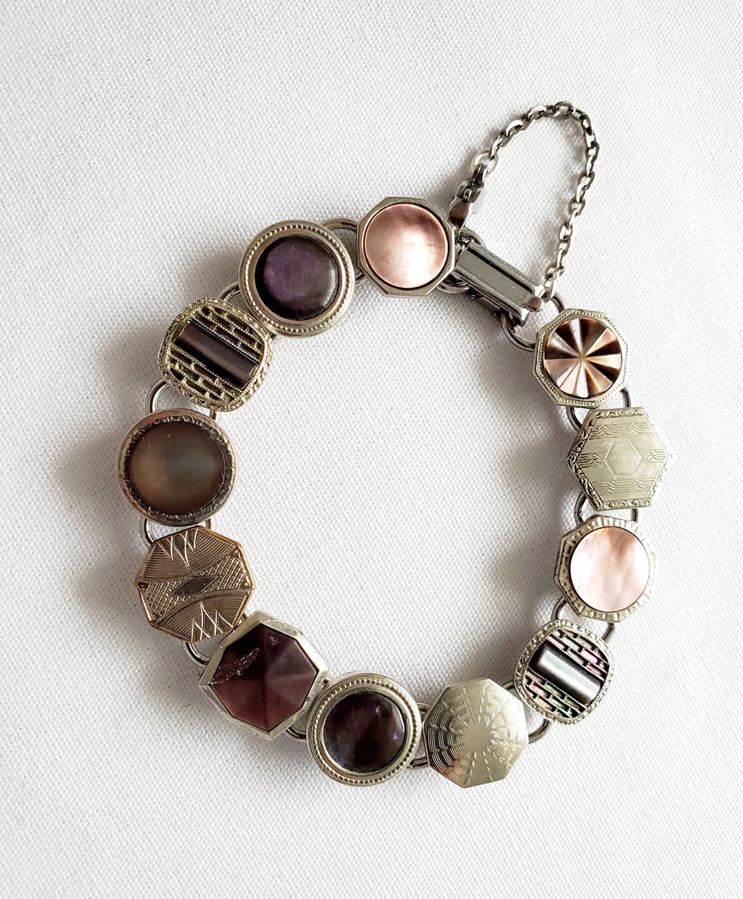 Antique Art Deco Cufflink Bracelet With Smoky Mother of Pearl and ...