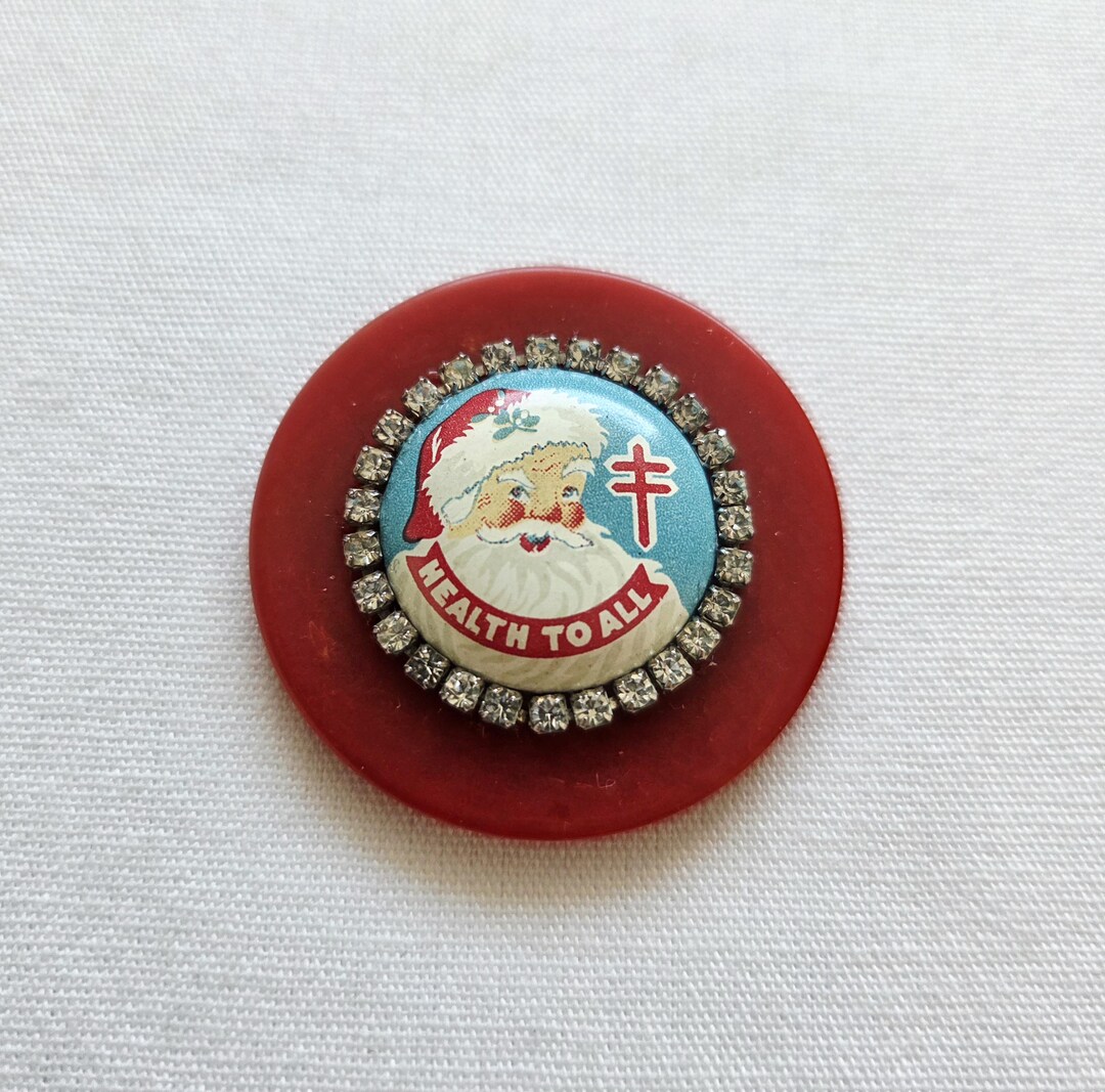 Red Bakelite Pendant or Pin With Vintage Santa Tuberculosis Pinback - Etsy