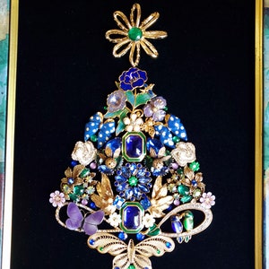 Christmas Tree Framed Jewelry Art With Green, Blue, Lavender and ...