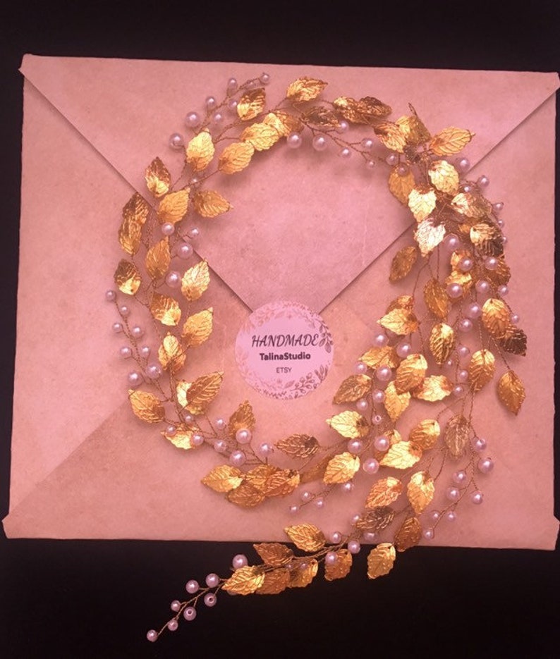 Gold Leaf Bridal Hair Vine: Ruby Red Czech Glass Wedding Headpiece ...