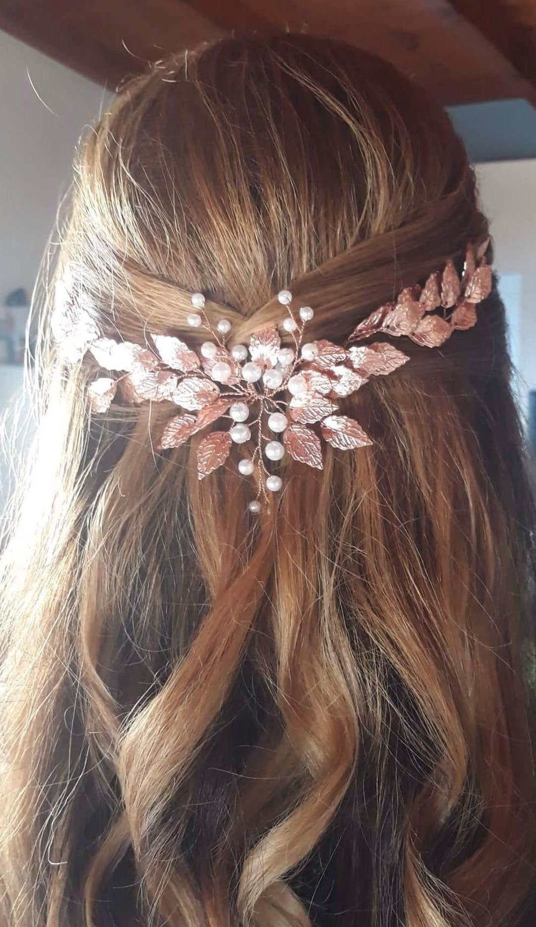 Wedding Hairpiece With Leaves Back Leaf Tiara Bridal Hair Pin Back ...