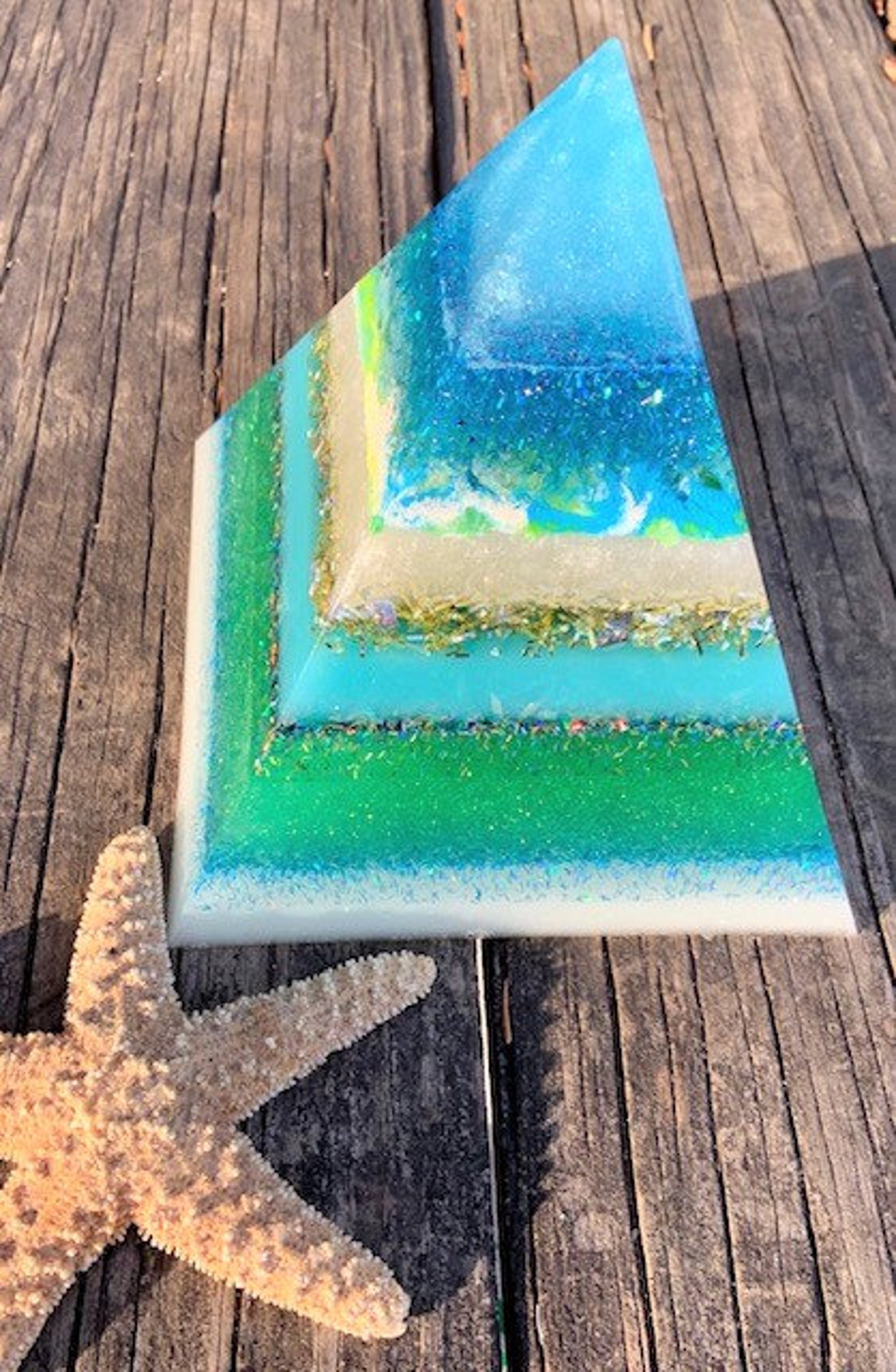 Large Resin (ocean Colors) - Blue, Green, Turquoise, & Pearl Pyramid ...
