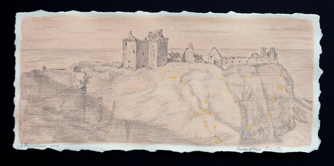 Dunnottar Castle Original SILVERPOINT DRAWING Scottish Landmark 13x31cm ...