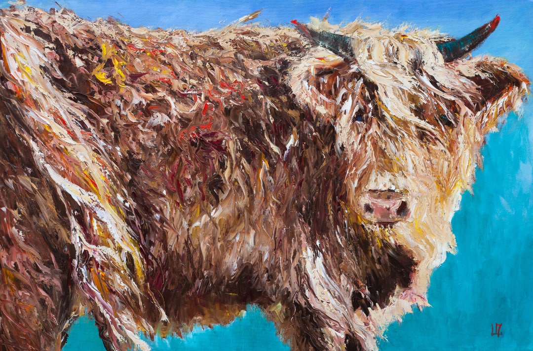 Highland Coo Original Oil Painting Palette Knife Scottish Cow - Etsy