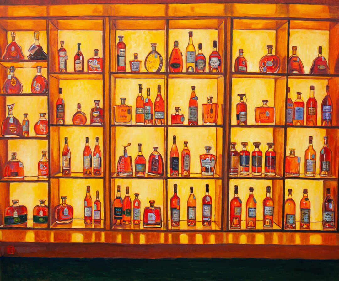 Cognac Extravaganza Original Oil Painting Bottles Display Bar Pub Vine ...