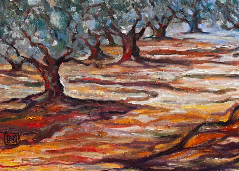 Olive Grove Original Oil Painting Expressive Colourful Landscape Olive ...