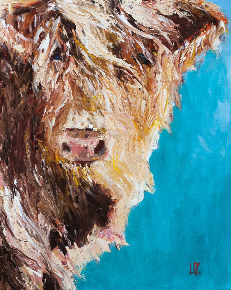 Highland Coo Original Oil Painting Palette Knife Scottish Cow - Etsy