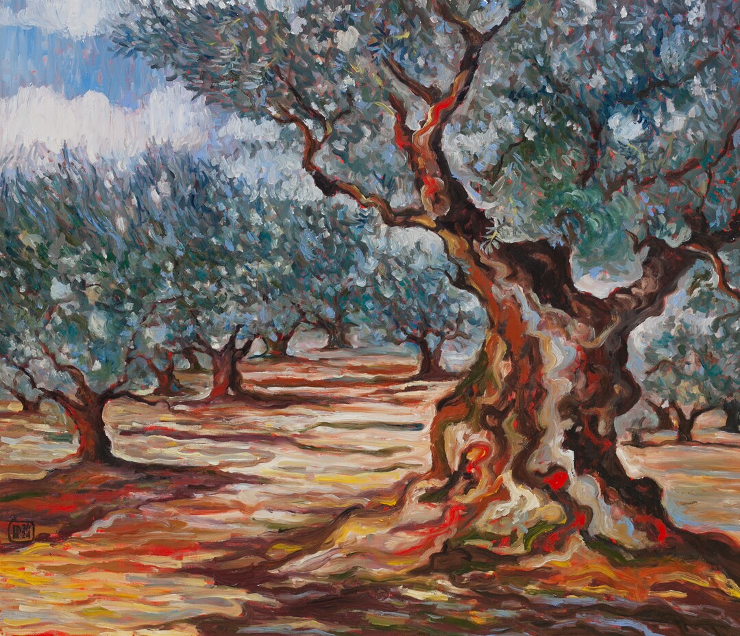 Olive Grove Original Oil Painting Expressive Colourful Landscape Olive ...
