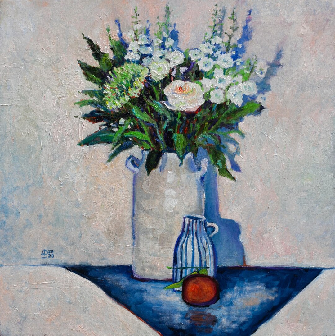 Milky Blue Still Life Original Oil Painting Realistic Minimalist ...