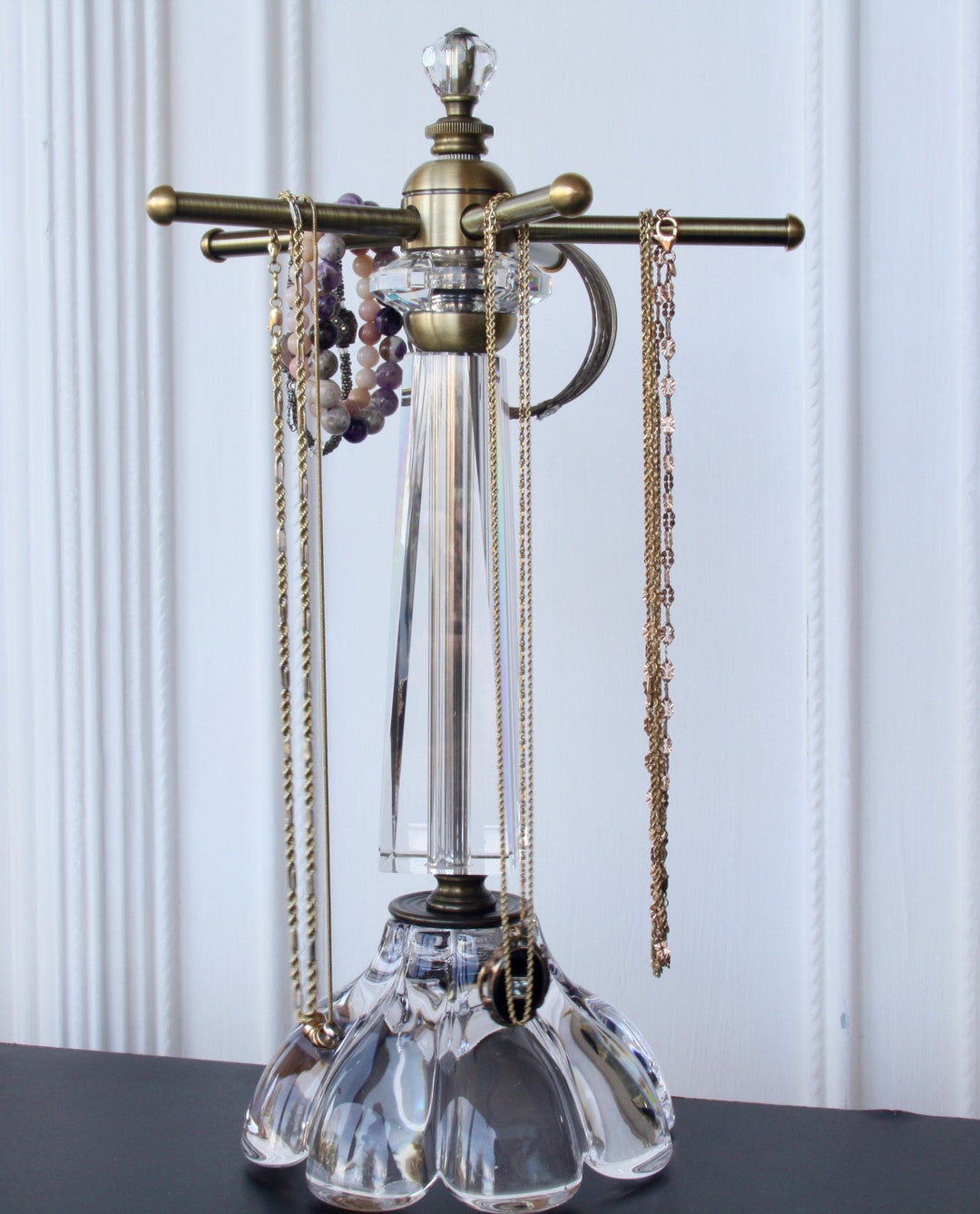 Glass Jewelry Stand-five Arm Stand-glass Display-brass Multi Arm ...