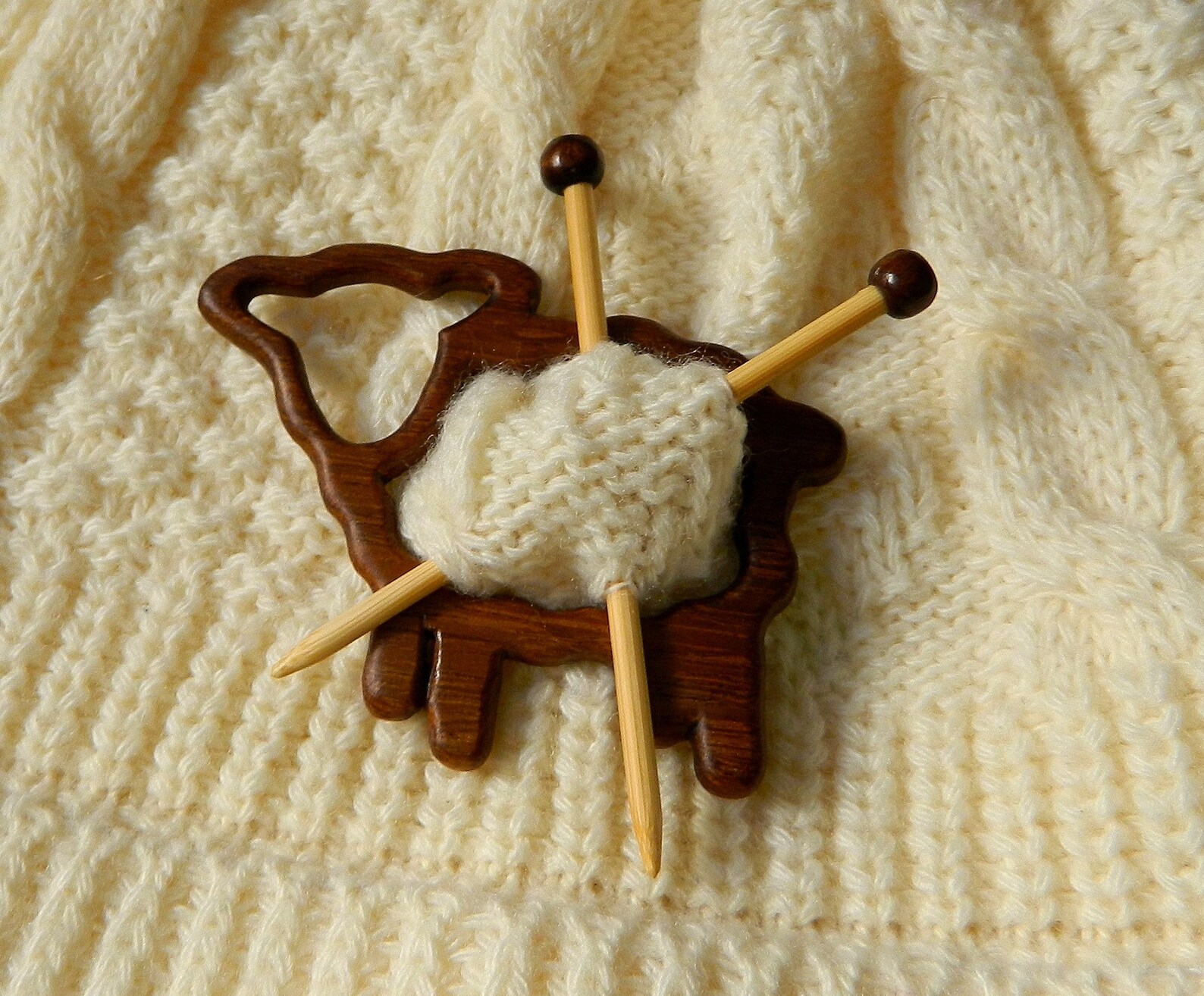 Teak Wood Brooch in the Shape of a Sheep With Miniature | Etsy