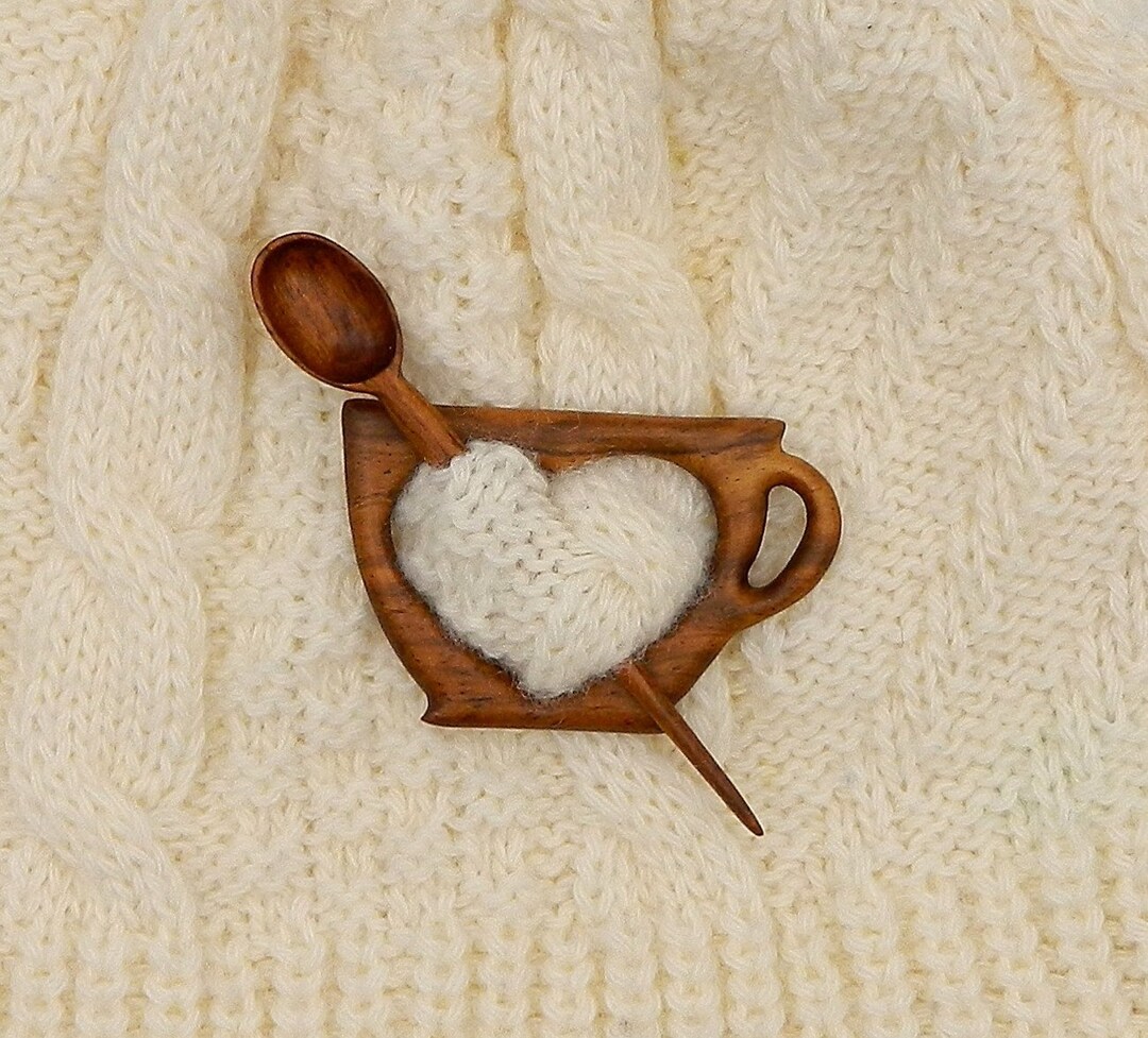 Umbila Teak Wood Brooch in the Shape of a Coffee Cup for Sweaters ...