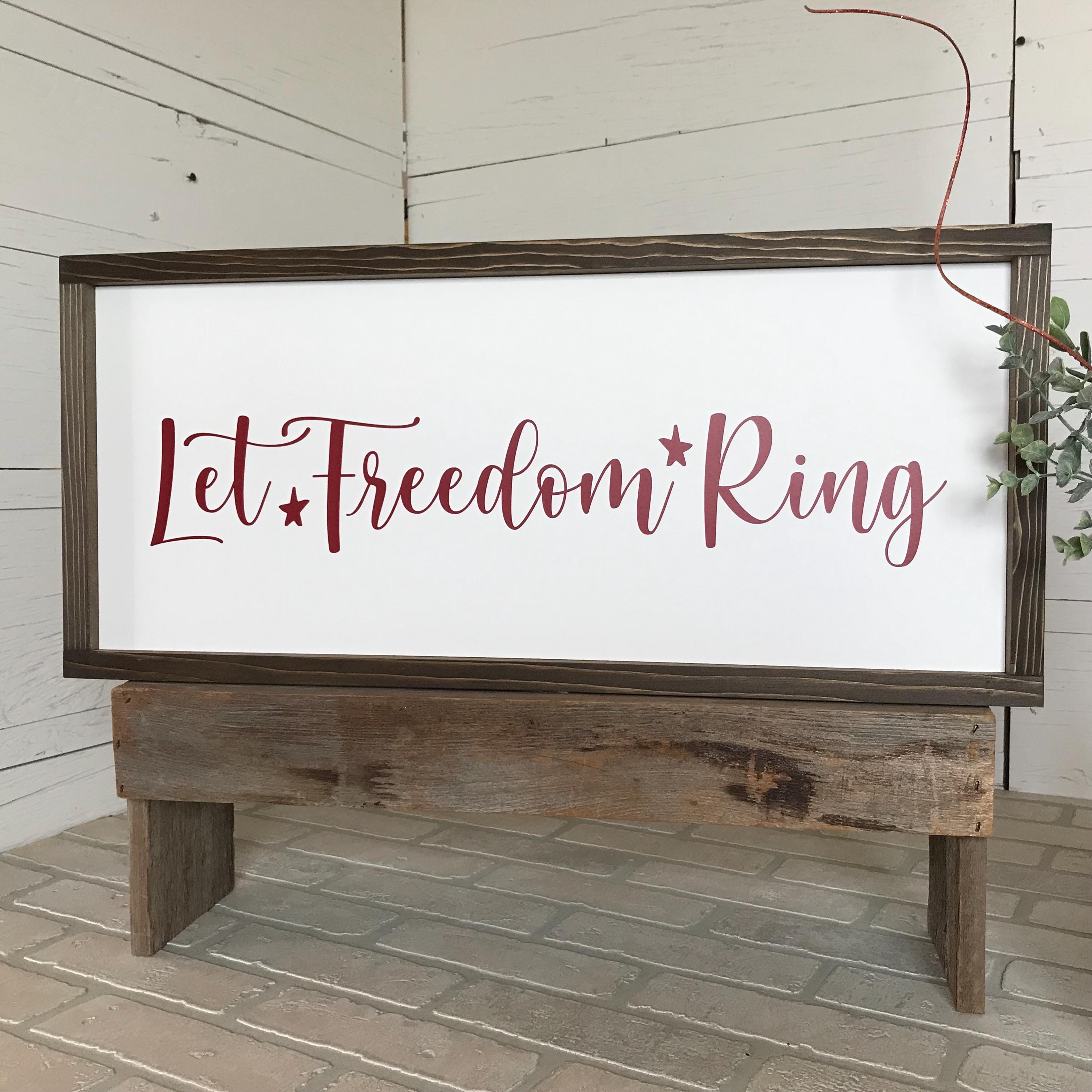 Let Freedom Ring Framed Wooden Patriotic Sign for Americana Wall Decor ...