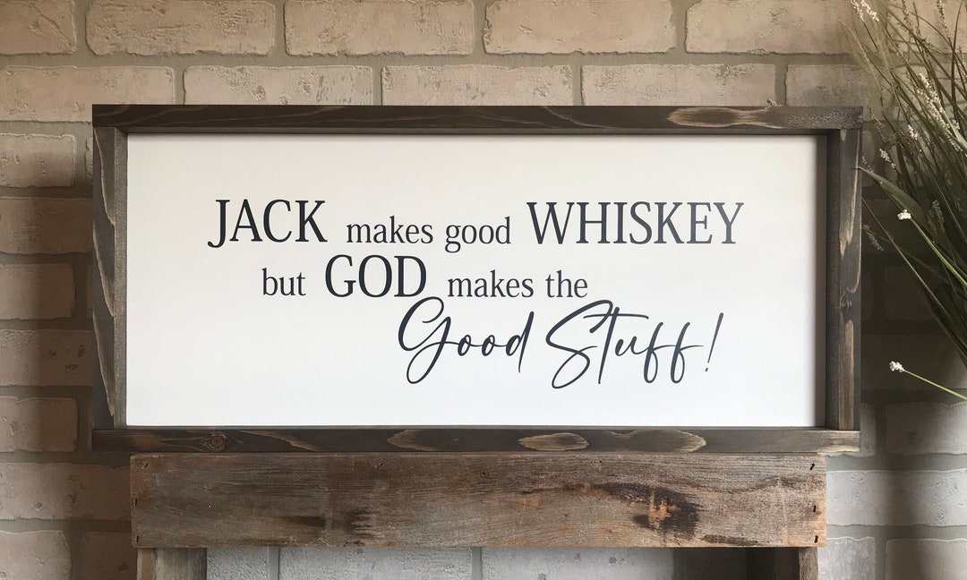 Whiskey Bar Sign: "god Makes the Good Stuff" Framed Wood Art - Etsy