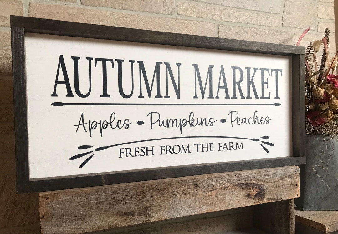 Autumn Market, Fall Framed Wooden Sign, Large Wall Art, Modern ...