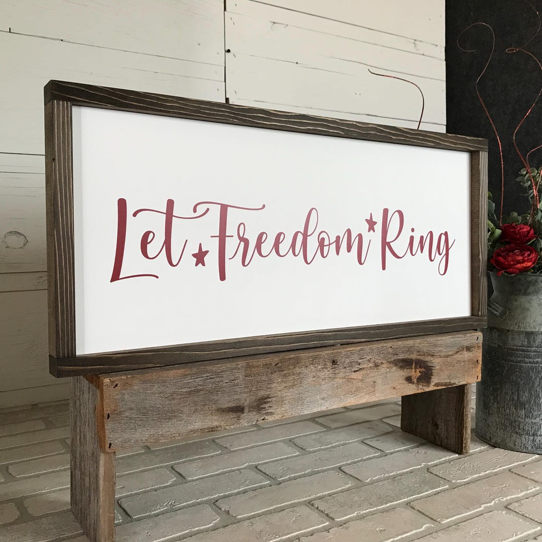 Let Freedom Ring Framed Wooden Patriotic Sign for Americana Wall Decor ...