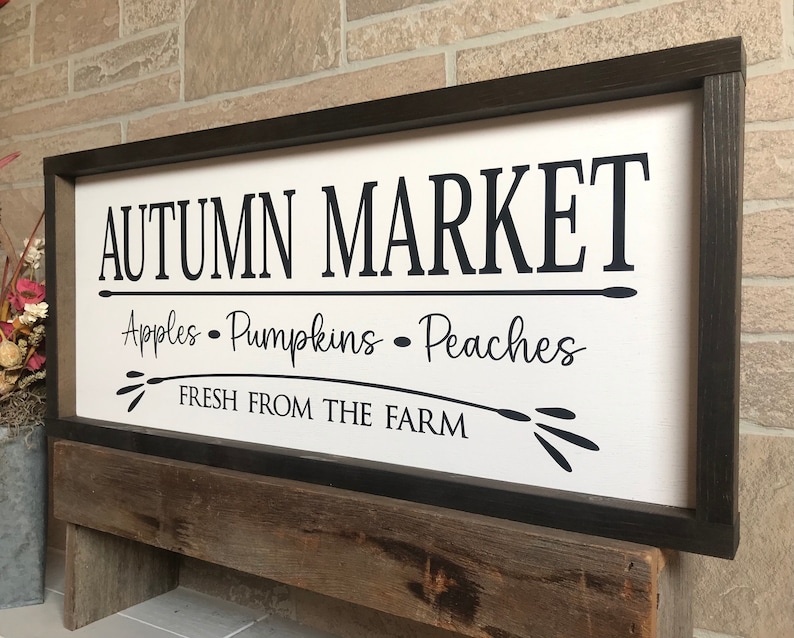Autumn Market, Fall Framed Wooden Sign, Large Wall Art, Modern ...