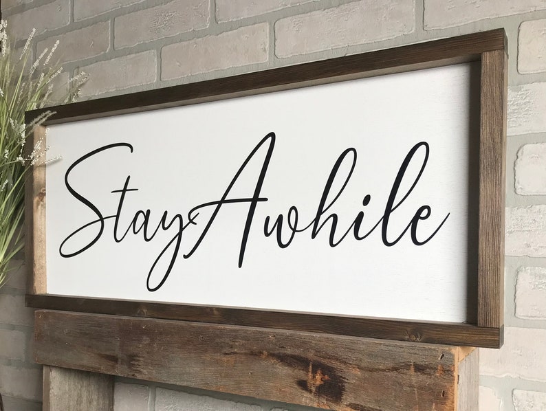 Stay Awhile Modern Farmhouse Sign Wall Art Framed Wooden - Etsy