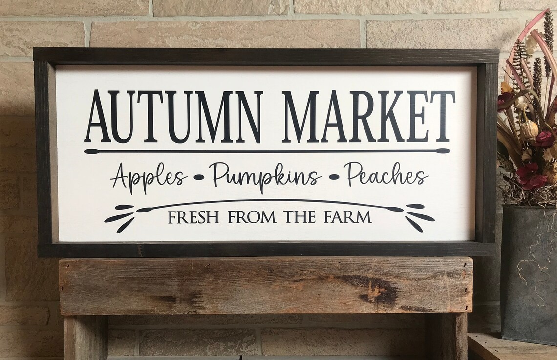 Autumn Market, Fall Framed Wooden Sign, Large Wall Art, Modern ...