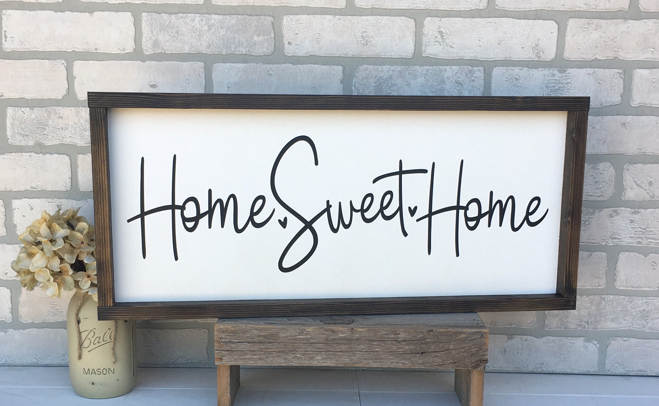 Home Sweet Home Sign, Rustic Farmhouse Decor, Stained Pine Frame - Etsy