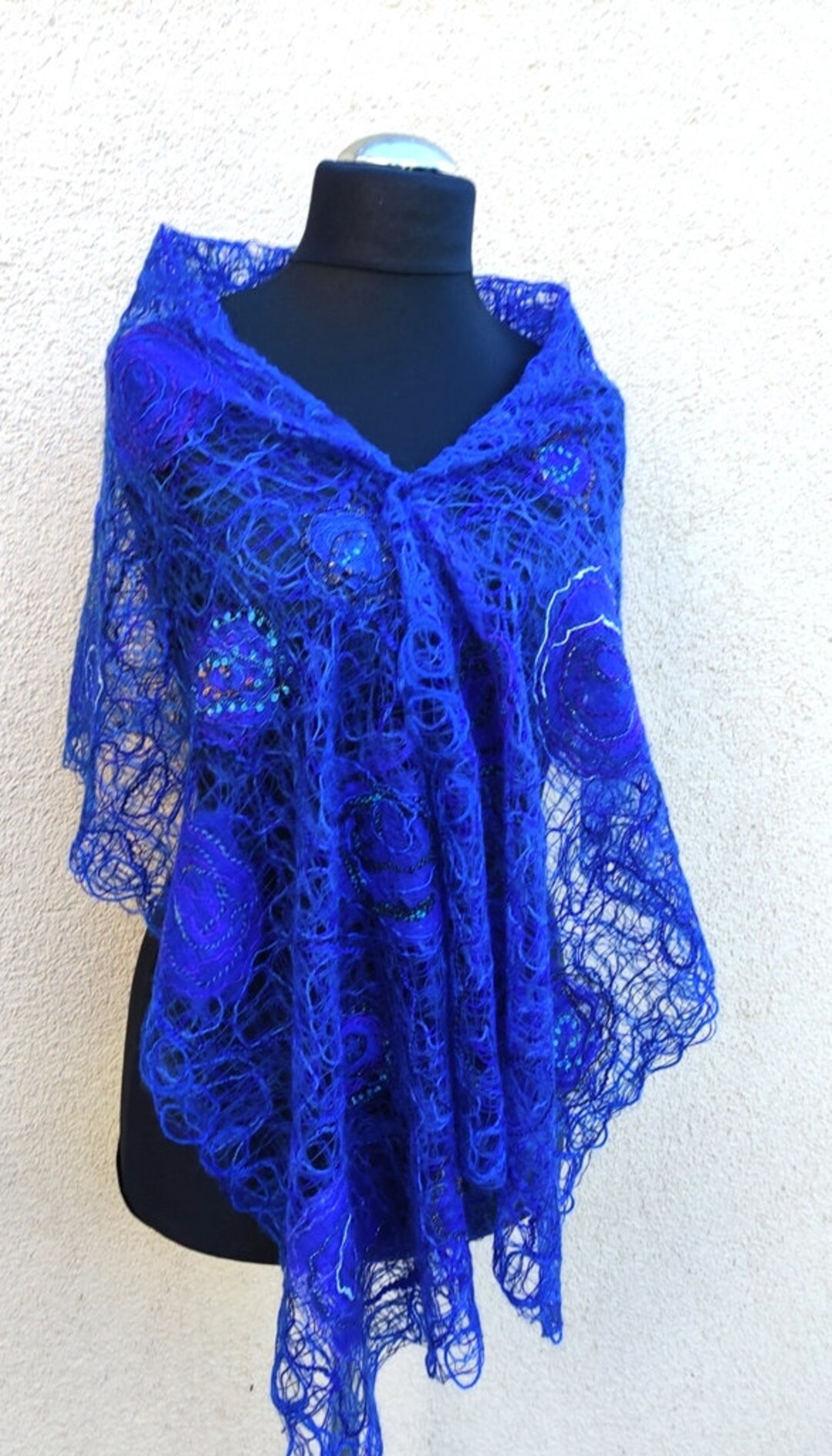 Blue Lace Shawl Lace Cover up Wedding Lace Cover up Evening Shawl Shawl ...