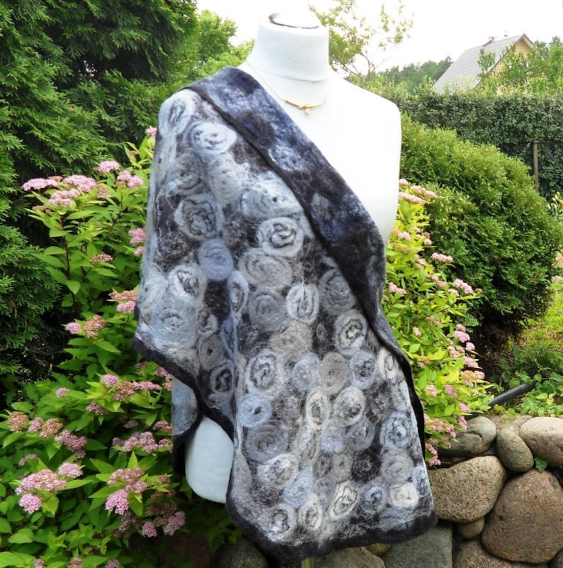 Felted Shawl Wool Black , Gray Handmade Felt Shawl - Etsy