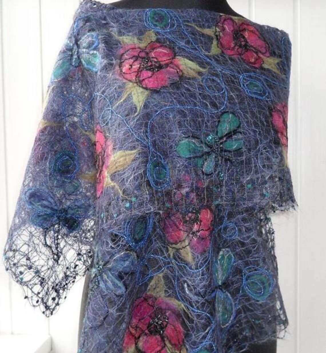 Blue Lace Shawl Lace Cover up Wedding Lace Cover up Evening | Etsy