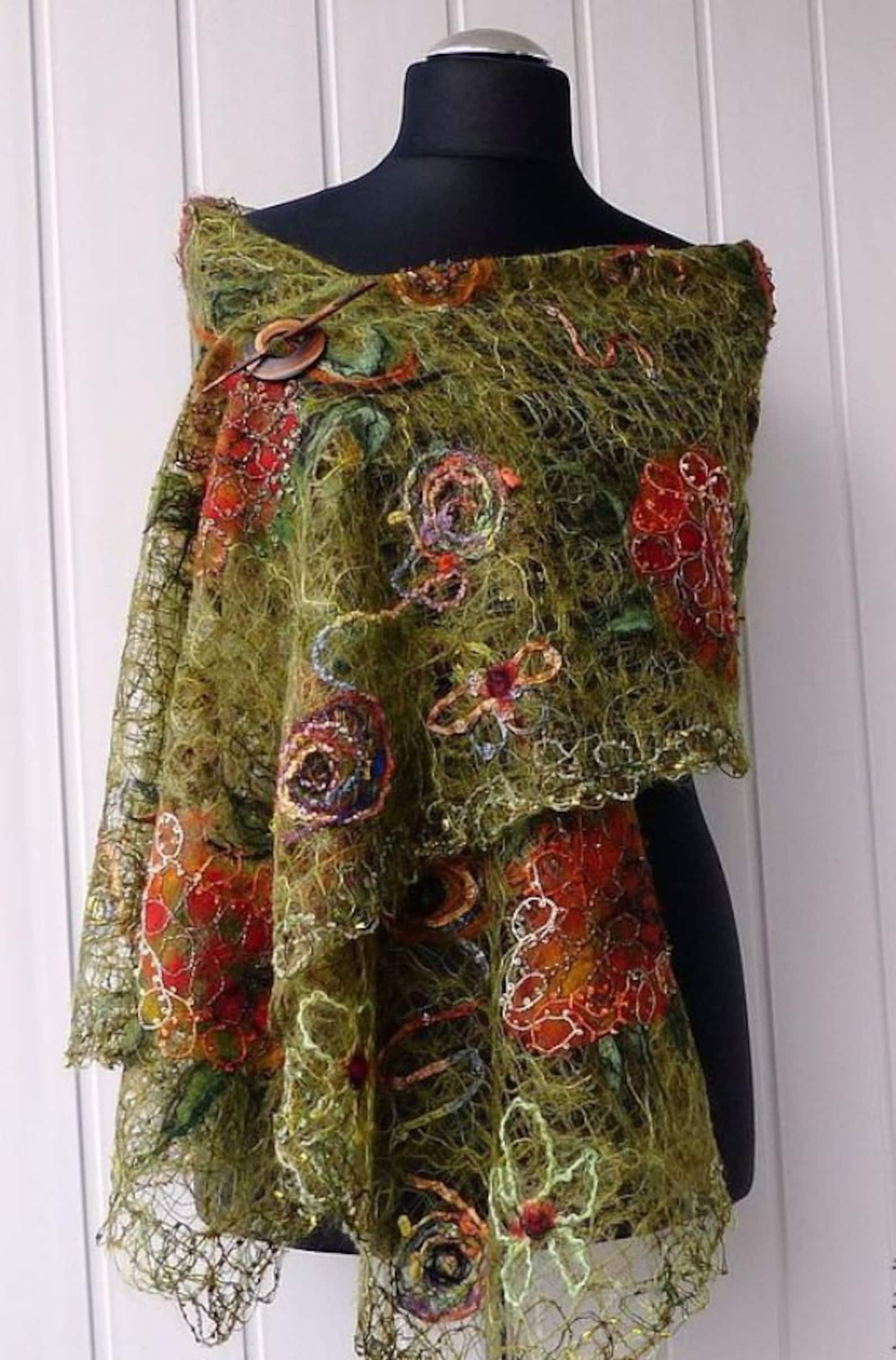 OLIVE GREEN Handmade Openwork Shawl for Women. Crazy Wool - Etsy