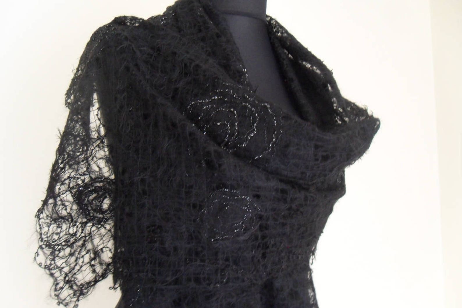 Black Lace Shawl Lace cover up Wedding lace cover up Evening | Etsy