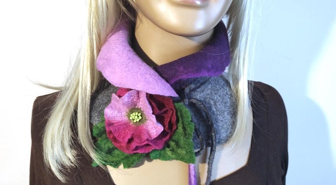 Ruffle Scarf Multicolor Frilly Scarf Collar Nunofelt Silk Wool Scarf ...