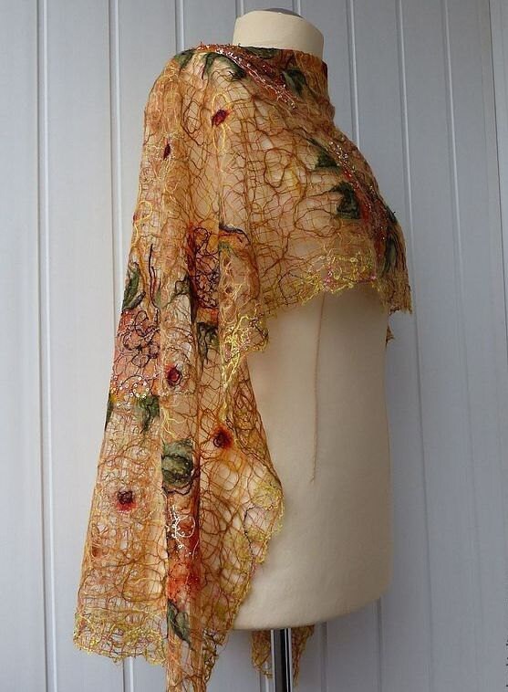 Yellow Orange Handmade Openwork Shawl for Women. Orange | Etsy