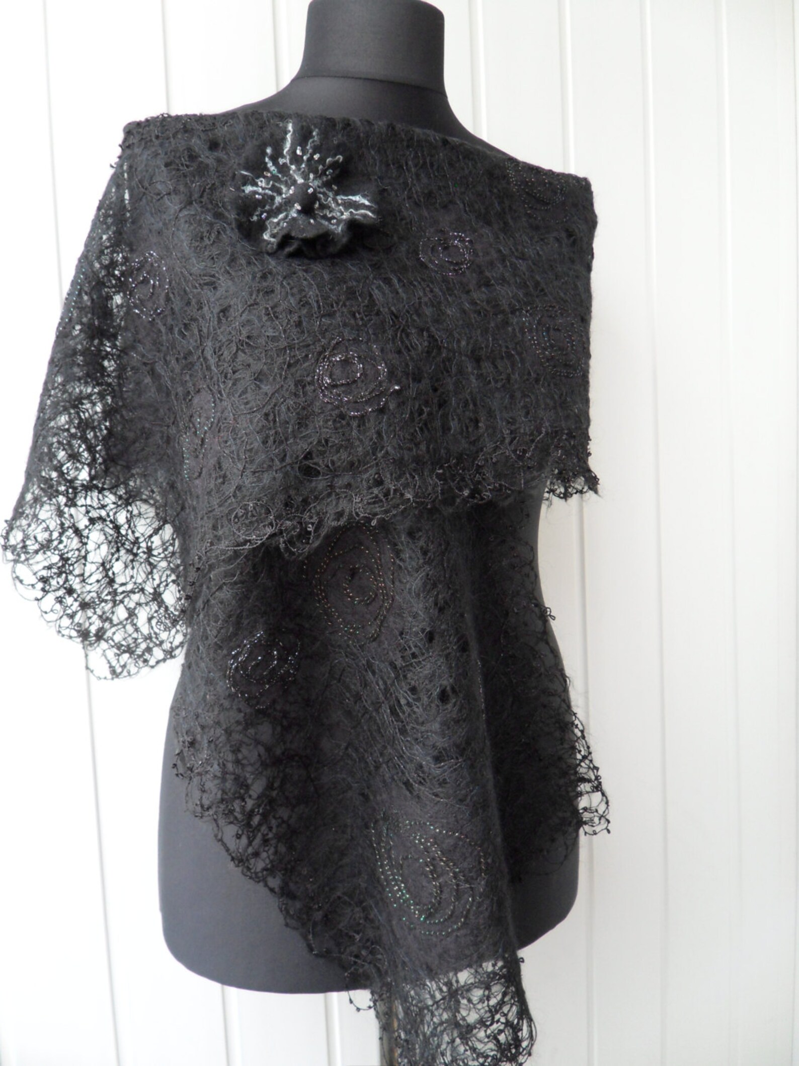 Black Lace Shawl Lace cover up Wedding lace cover up Evening | Etsy