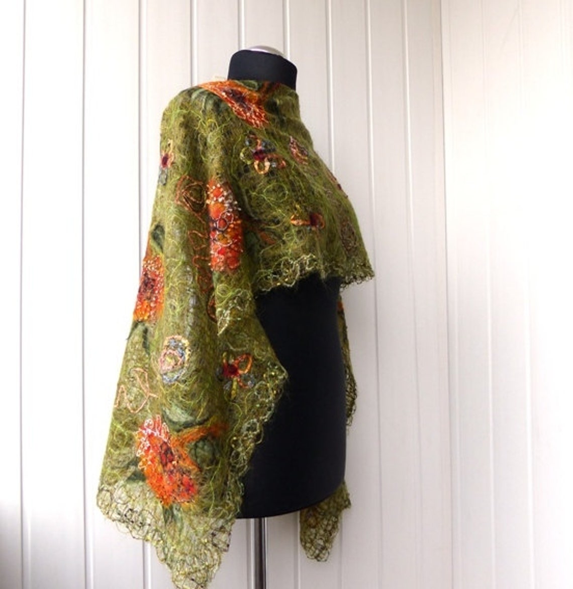 OLIVE GREEN Handmade Openwork Shawl for Women. Crazy Wool - Etsy
