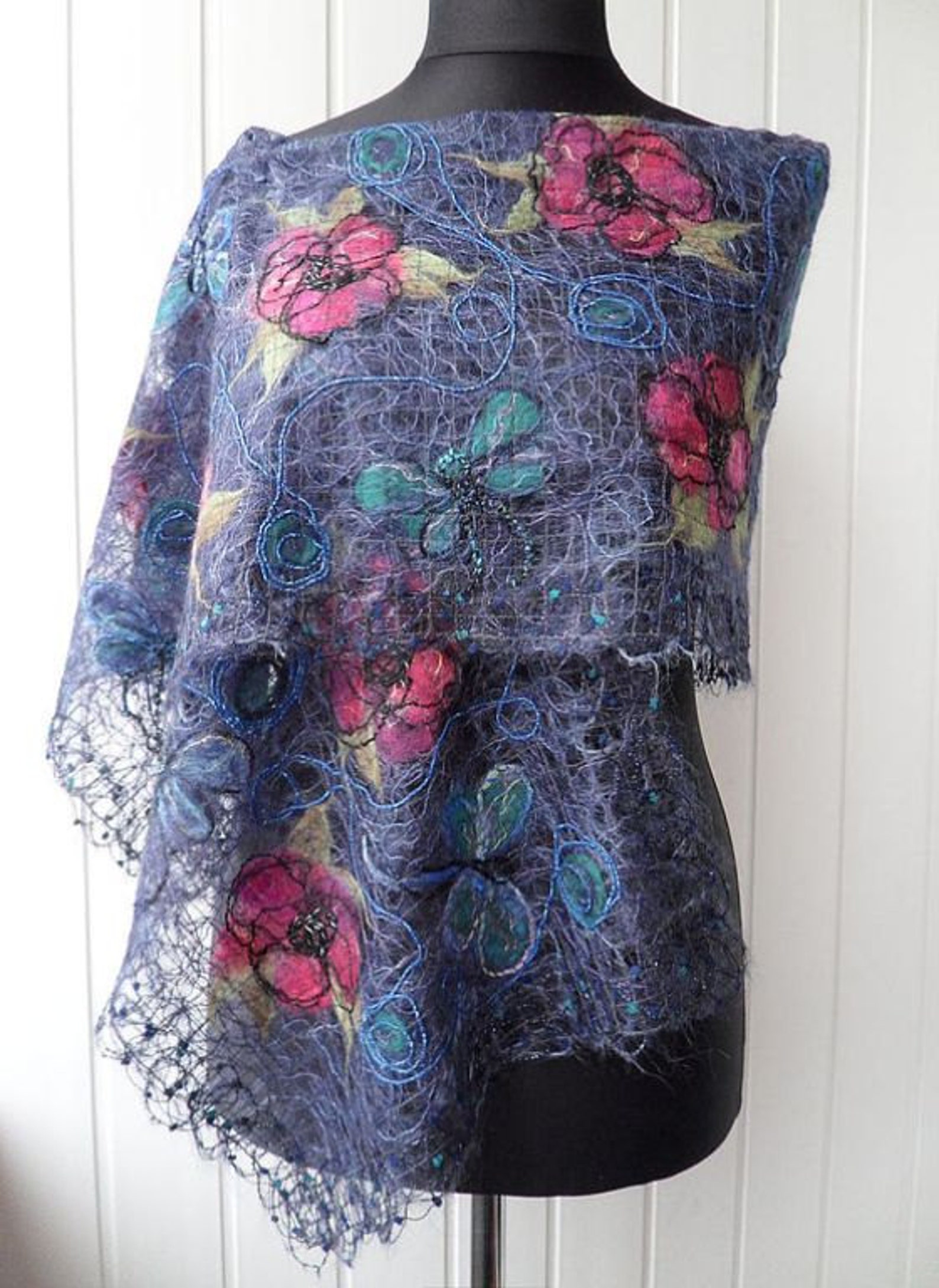 Blue Lace Shawl Lace Cover up Wedding Lace Cover up Evening | Etsy