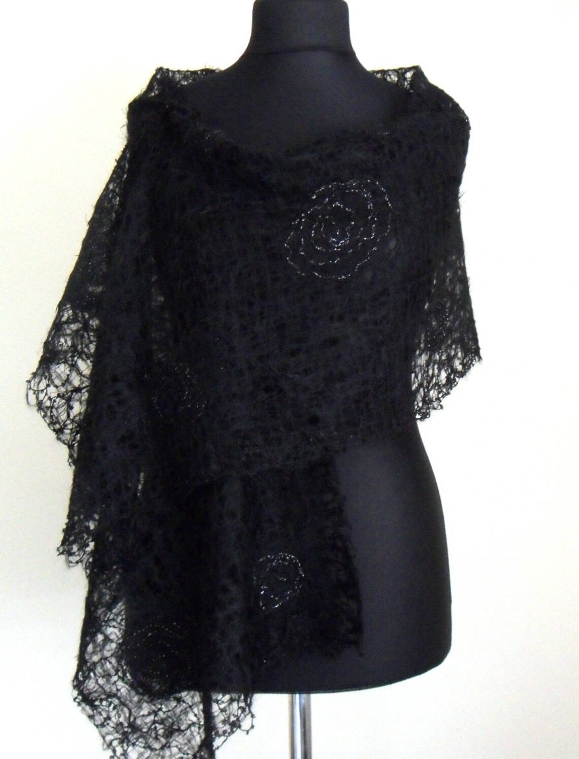 Black Lace Shawl Lace cover up Wedding lace cover up Evening | Etsy