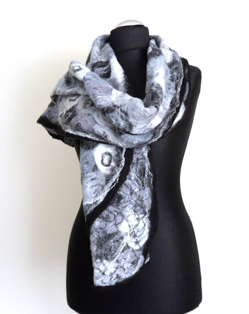 Felted Shawl Wool Black & White Grey Unique Shawls Handmade - Etsy ...