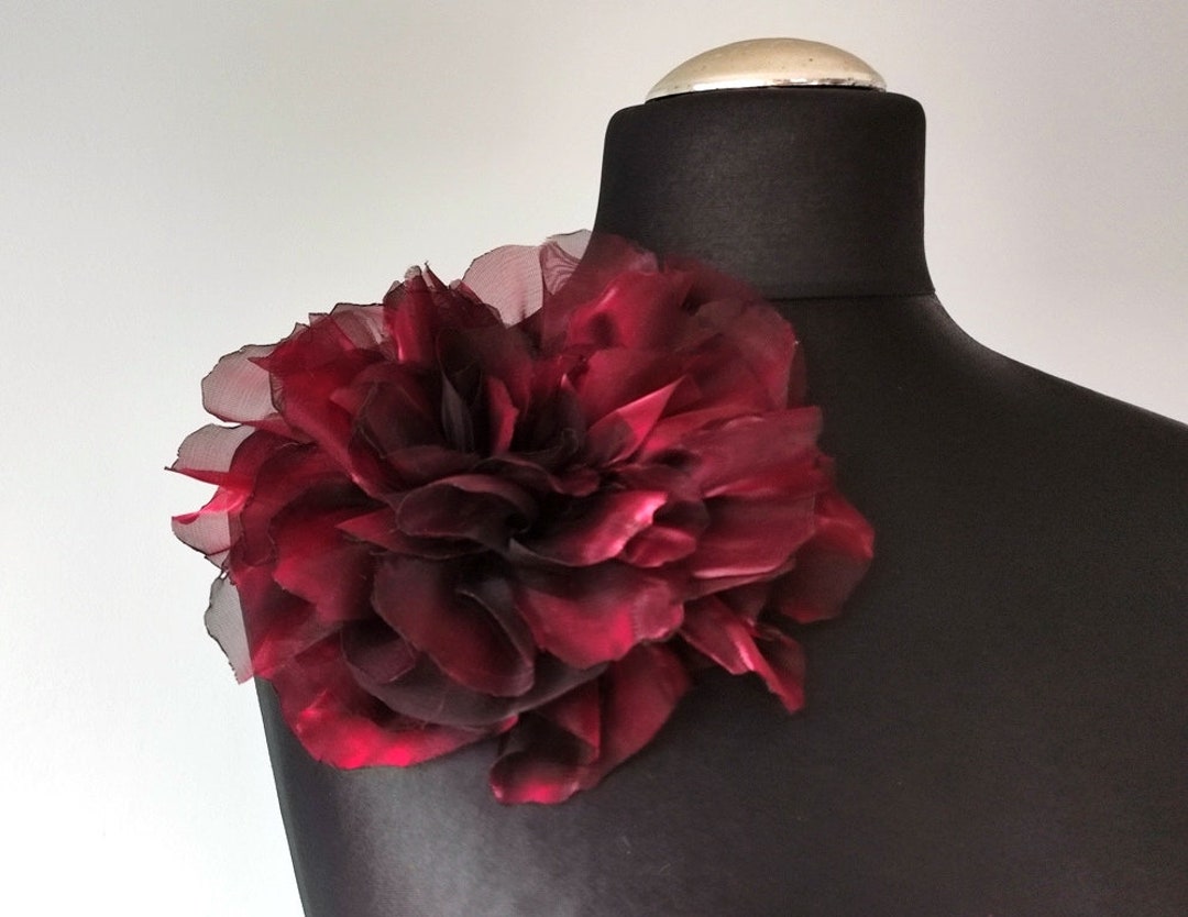 Large Flower Brooch,maroon/dark Burgundy Handmade Organza Brooch ...