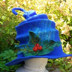 Felted Wizard Hat, Blue Witch Hat, Festival Headwear, Halloween Witch ...