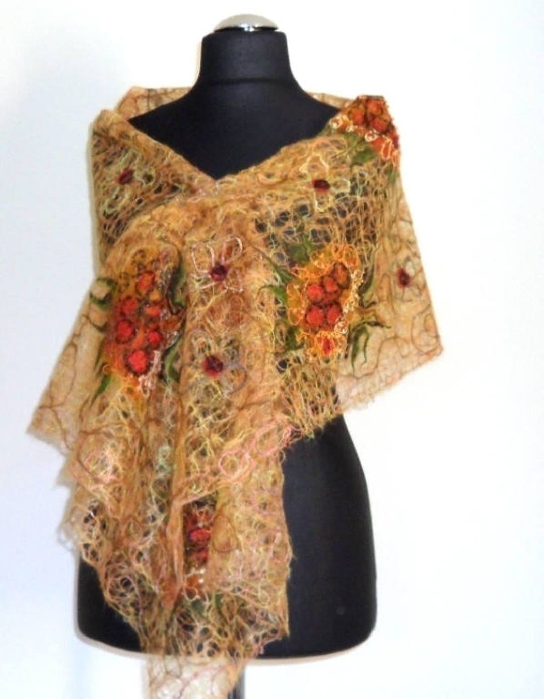 Yellow - Orange Handmade Openwork Shawl for Women. Orange Green Lemon ...